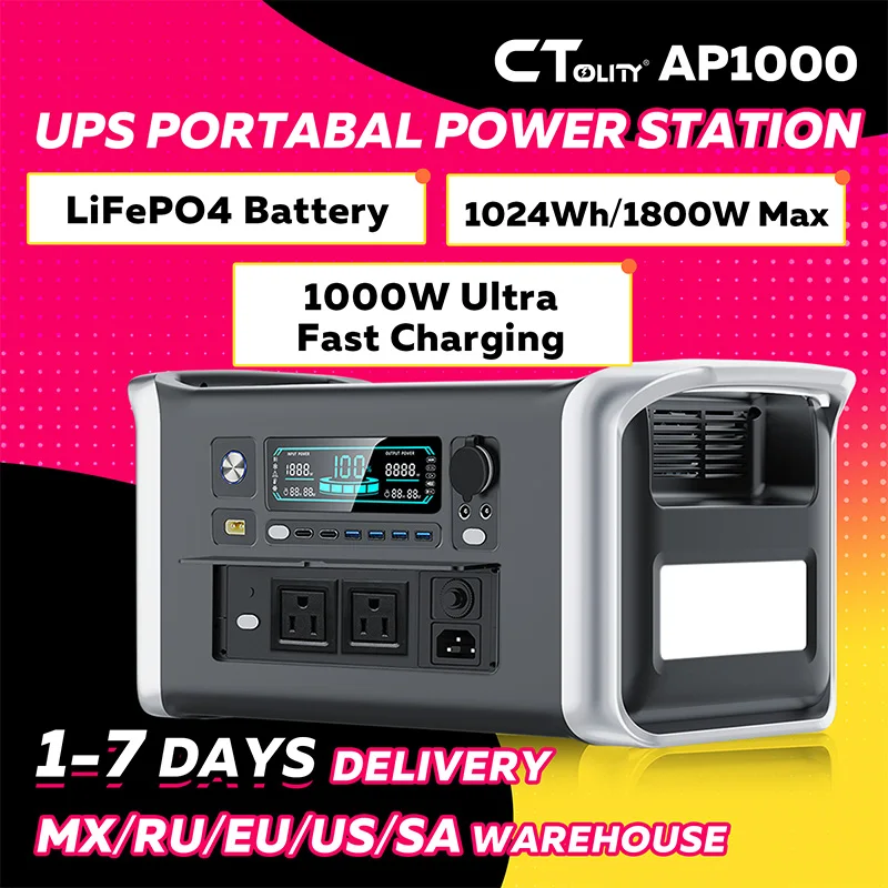 CTOLITY AP1000 1600W Solar Generator 1024Wh Portable Power Station ...