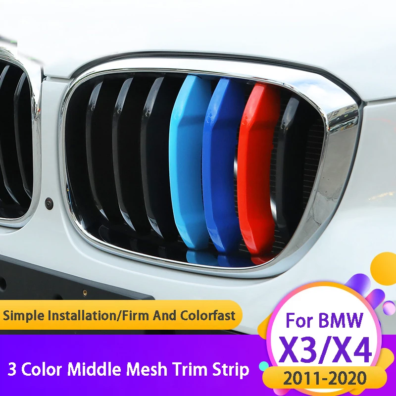 3Pcs-ABS-3-Color-Front-Grill-Trim-Strip-Car-Front-Grid-Cover-Net ...