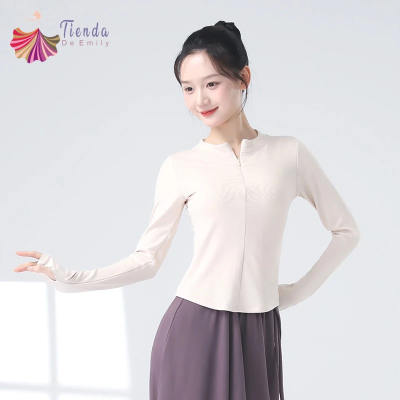 Modern-Dance-Top-Women-Long-Sleeve-Zipper-Blouse-Compitition-Costume ...
