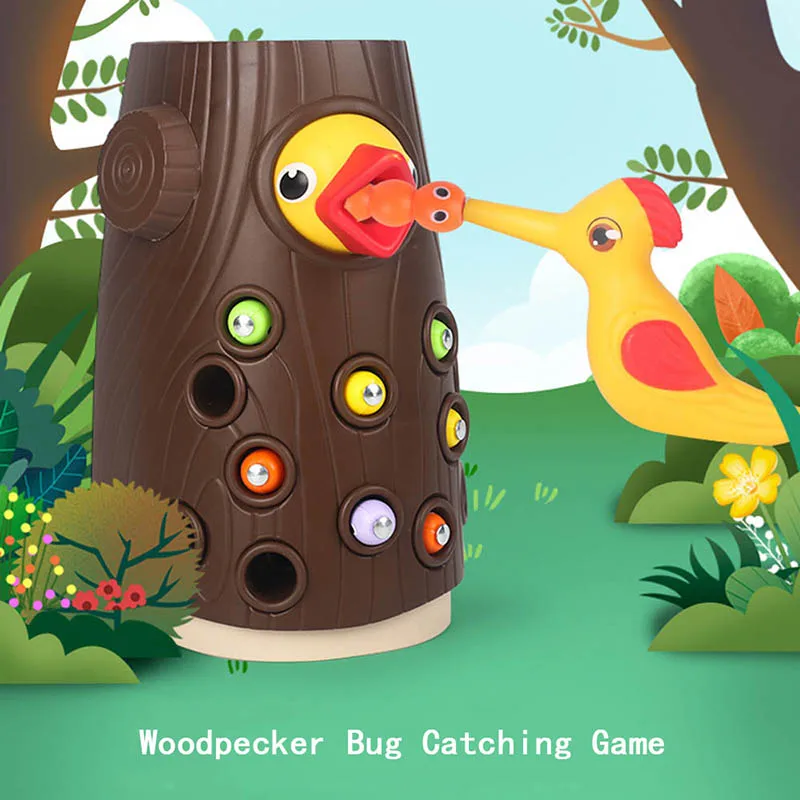 Woodpecker-Toy-Montessori-Magnetic-Catch-Worm-Bugs-Small-Birds-Feeding ...