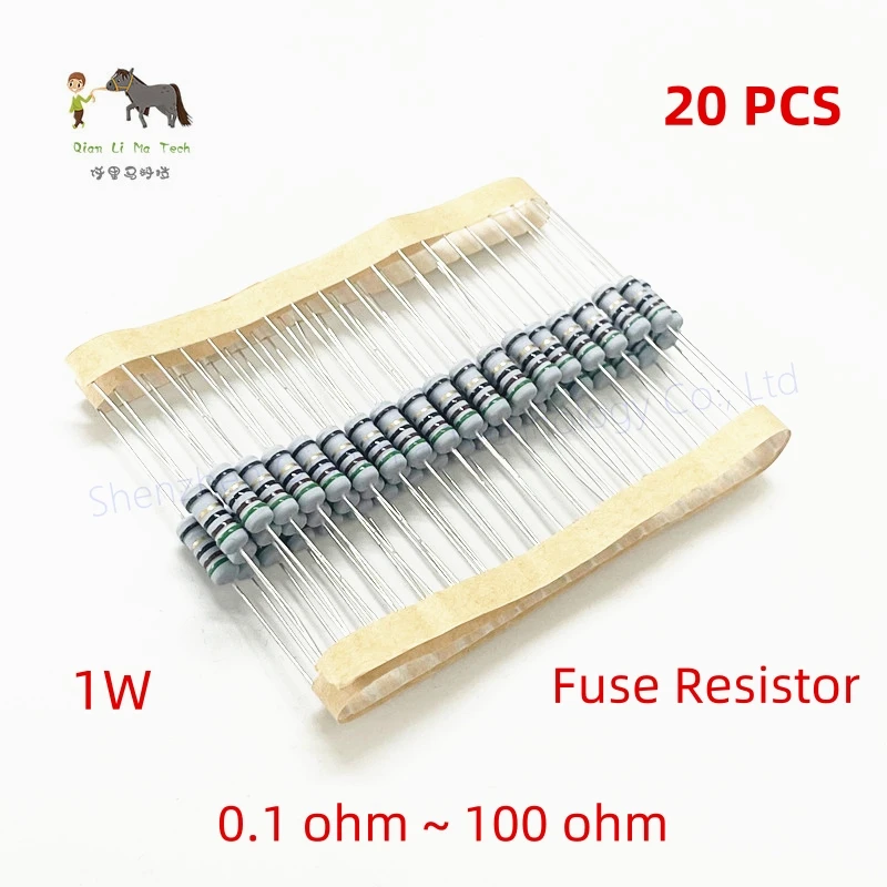 20pcs 1W 5% Wire Wound Resistor Fuse Winding Resistance 0.1R ~ 100R 0 ...