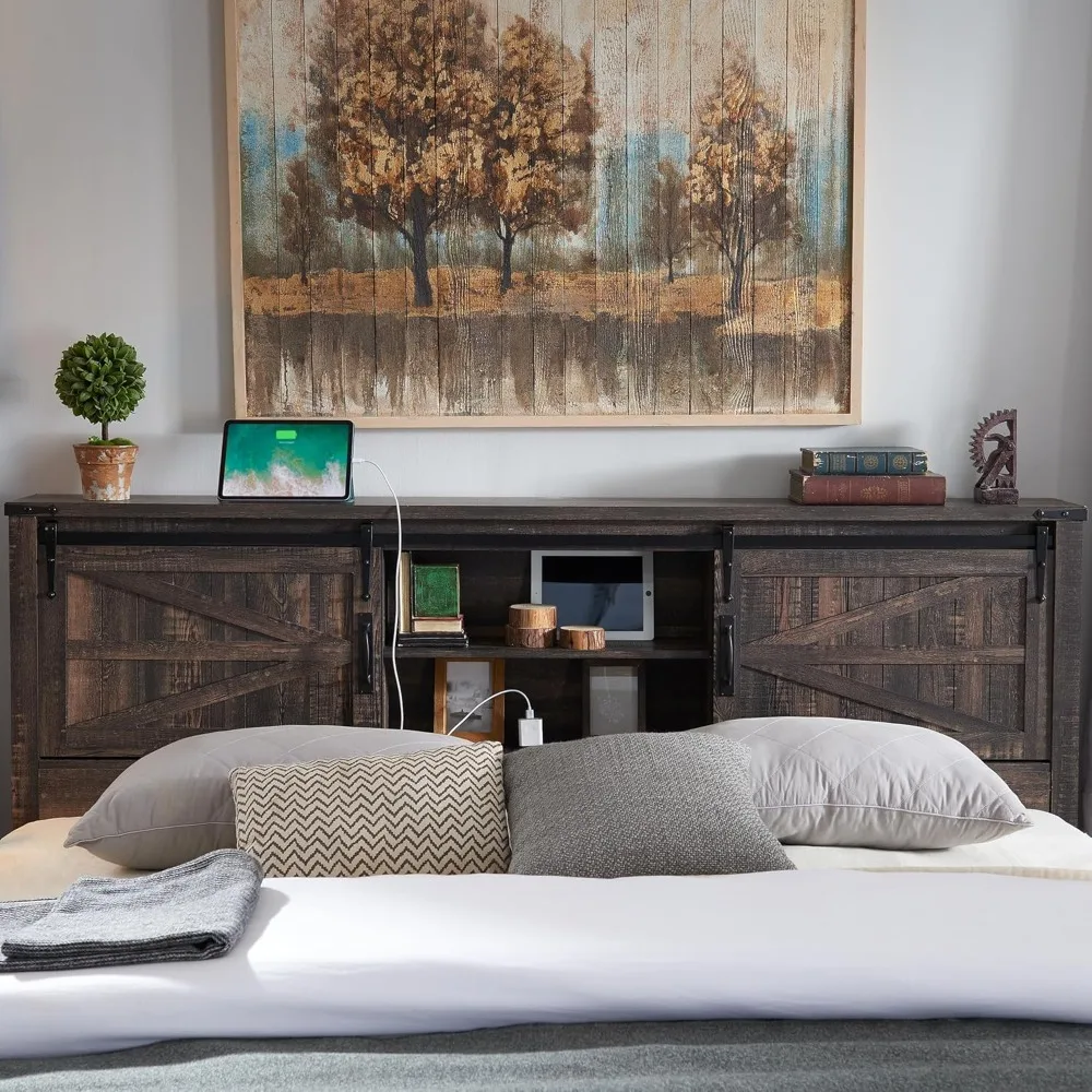 T4TREAM-Farmhouse-Queen-Size-Bed-Frame-W-Storage-Bookcase-Headboard ...