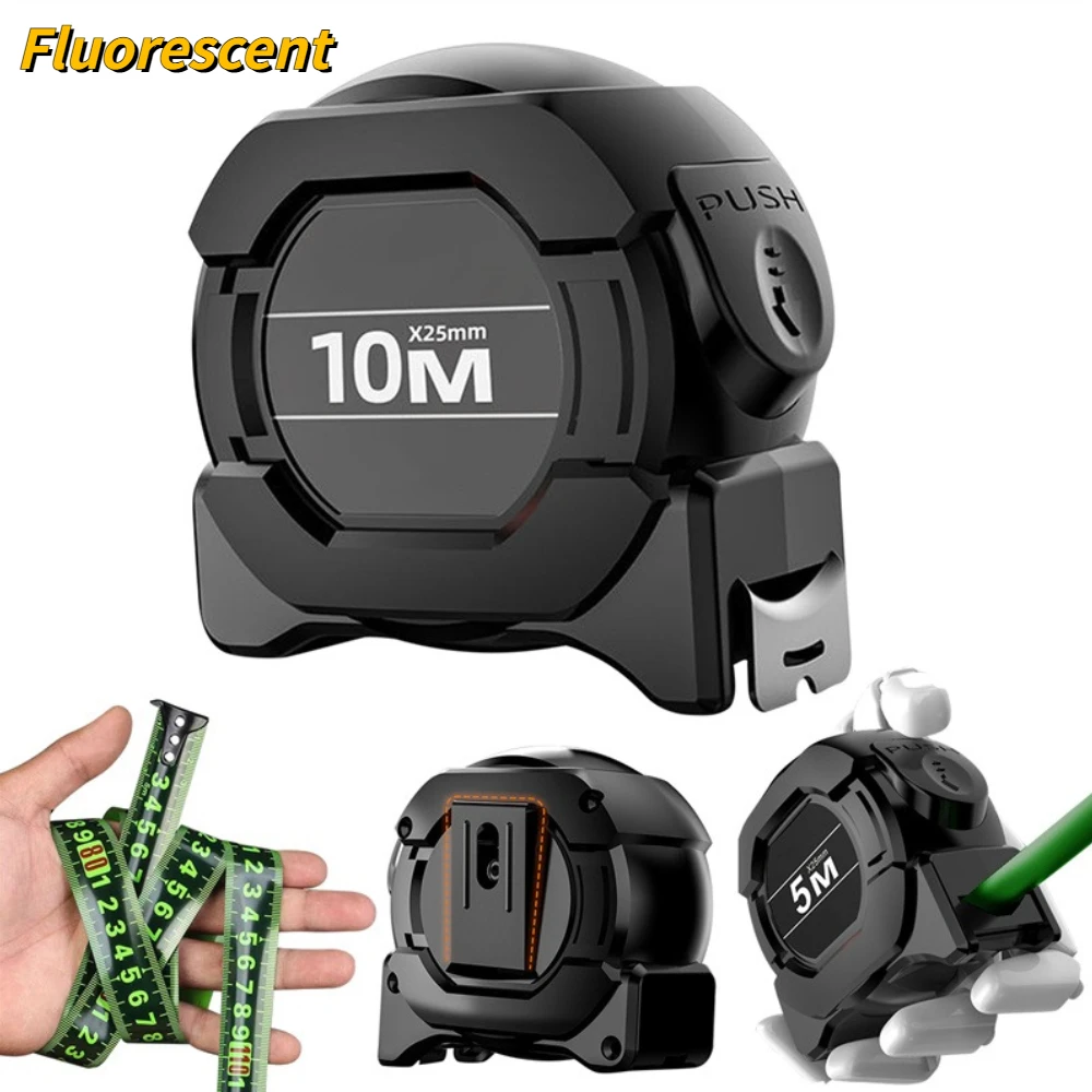 5/7.5/10M Fluorescent Self locking Steel Tape Measure Wear-resistant Metric Scale Measuring Tape ...