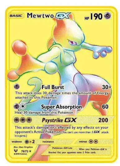 English Cards Gold DIY Metal Card Hard Iron Cards Pikachu Mewtwo Gx ...