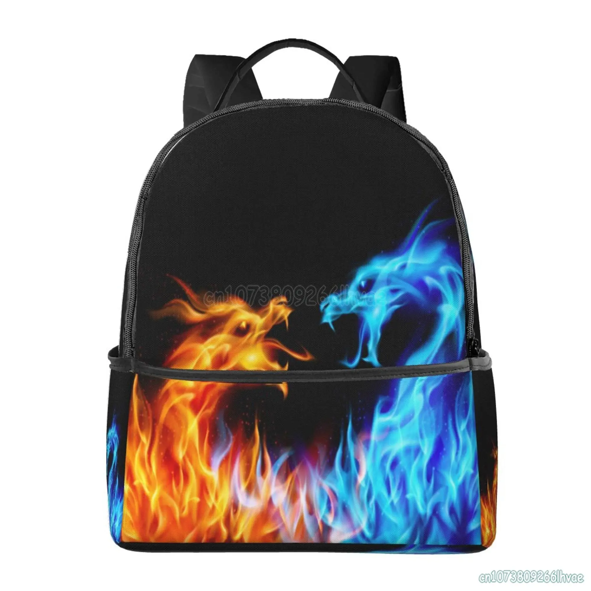 School-Backpack-Blue-And-Red-Fiery-Dragons-Bookbag-for-Boys-Girls-Teens ...