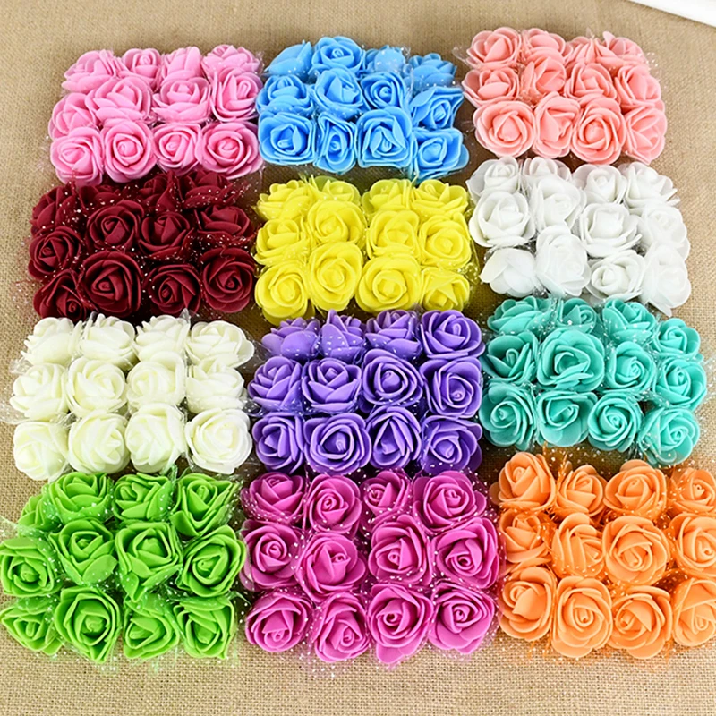 144-72pcs-3-5cm-Artificial-Mini-Foam-Rose-Flower-With-Yarn-Foam-Bear ...