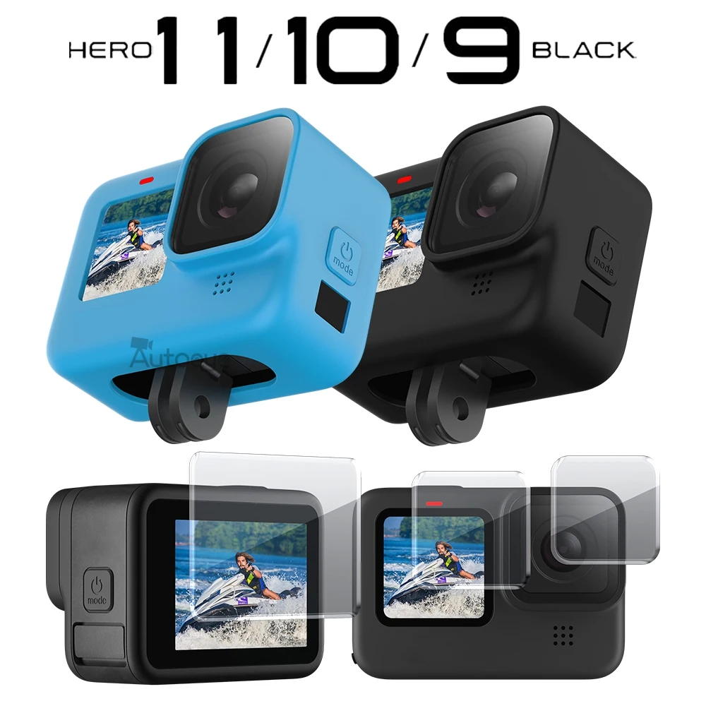 Capa protetora de silicone para gopro hero 11 10 9 preto vidro ...