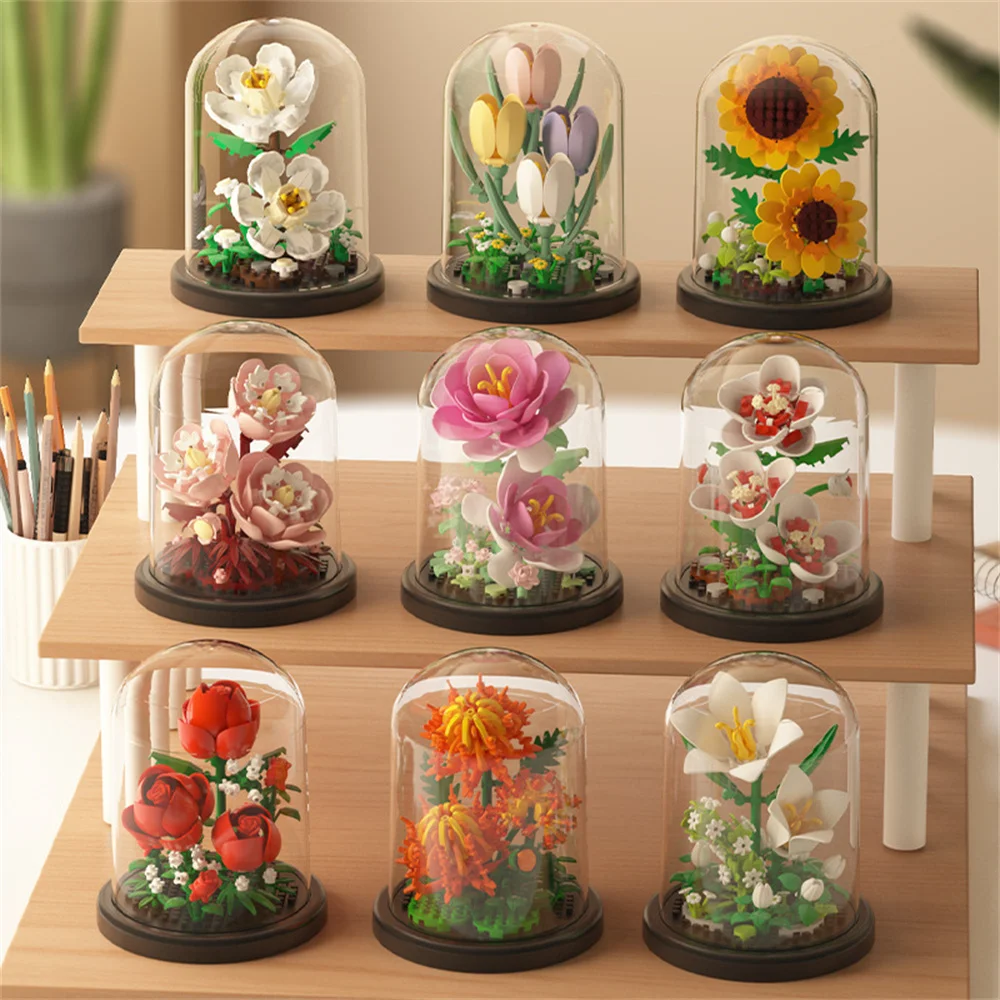 MOC Eternal Bouquet Micro Building Blocks Flower Model DIY Home Desk ...