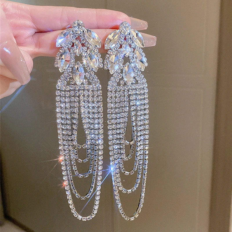 Trendy-Luxury-Geometric-Rhinestone-Crystal-Drop-Earrings-Oversize-Long ...