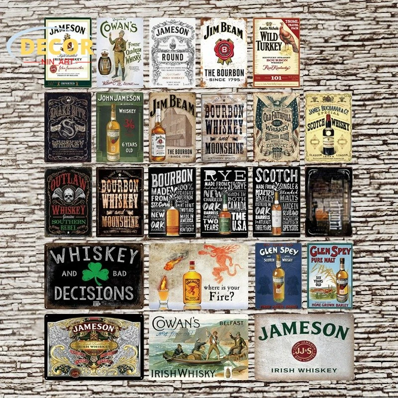 Vintage-Whiskey-Metal-Tin-Sign-Poster-for-Wall-Iron-Plate-Wine-Bottle ...