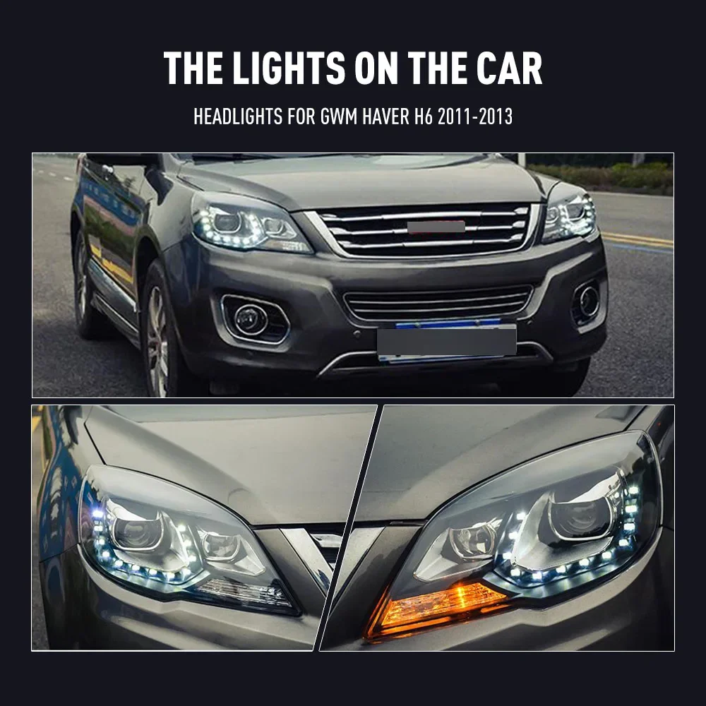 2PCs Car Styling Head Lamp for GWM Haver H6 2011-2013 LED Headlight DRL ...