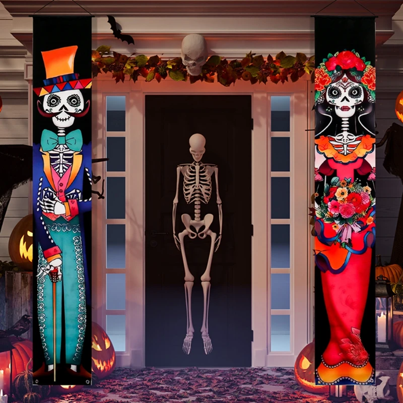 Halloween-Day-of-The-Dead-Porch-Sign-Door-Banner-Welcome-Hanging-Flag ...