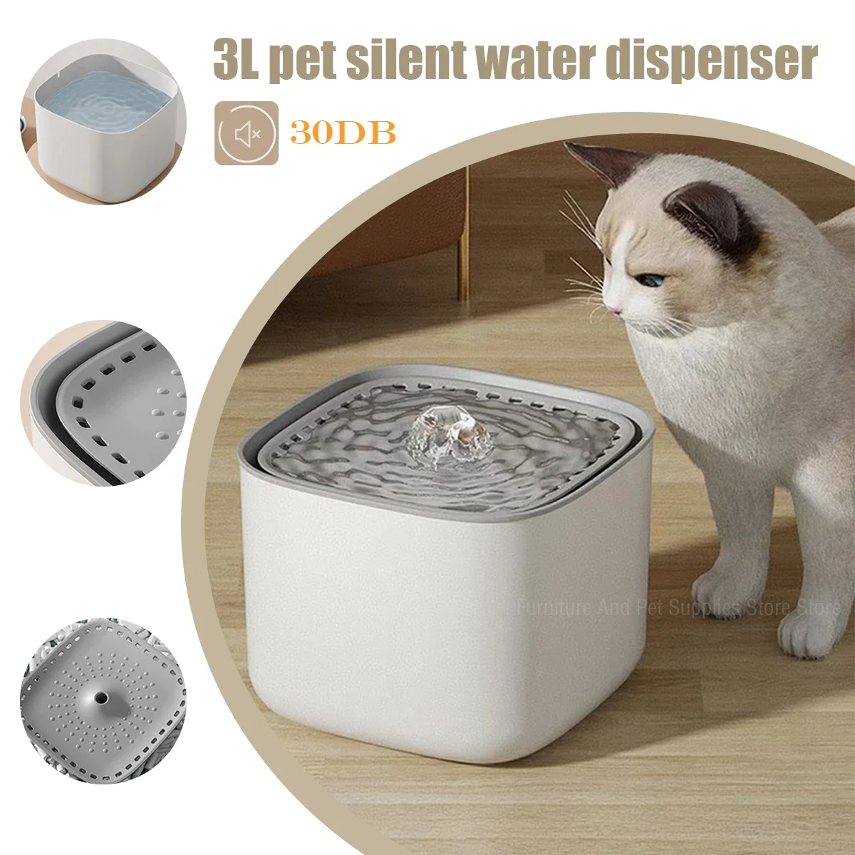 3L-Cat-Water-Fountain-Auto-Recirculate-Filter-Large-Capacity-Filtring ...