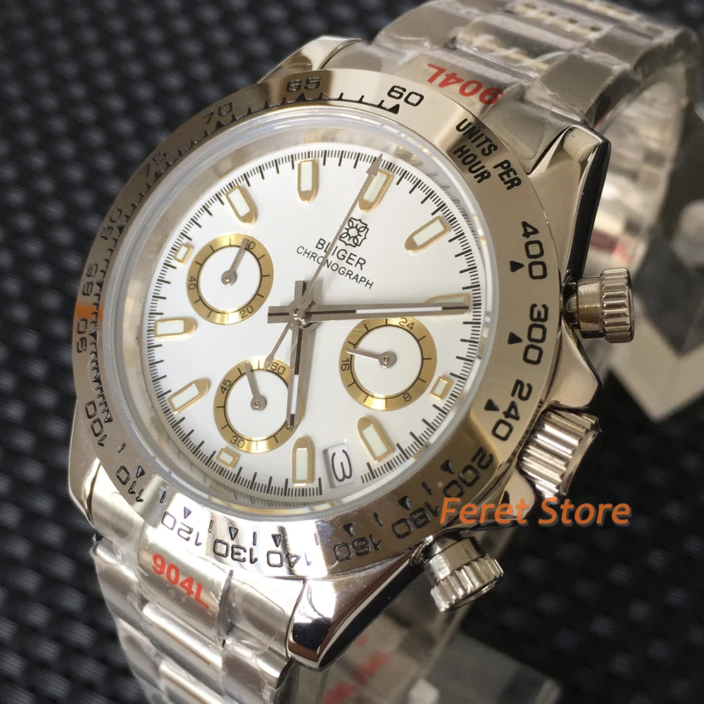 BLIGER-39mm-Silver-Stainless-Steel-Quartz-Chronograph-Watch-For-Men ...
