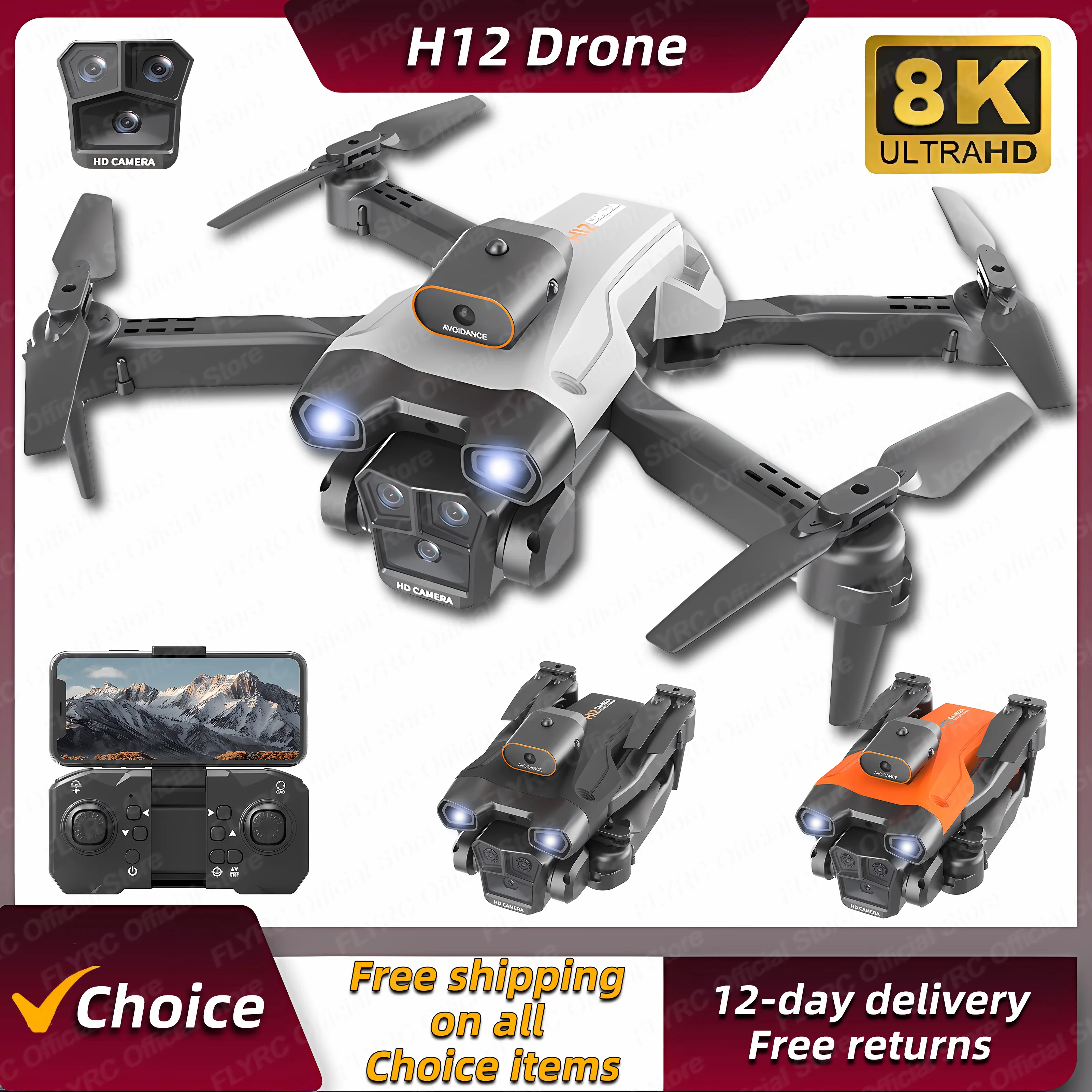 Drone-Mini-H12-8K-profesional-tiga-kamera-sudut-lebar-aliran-optik ...