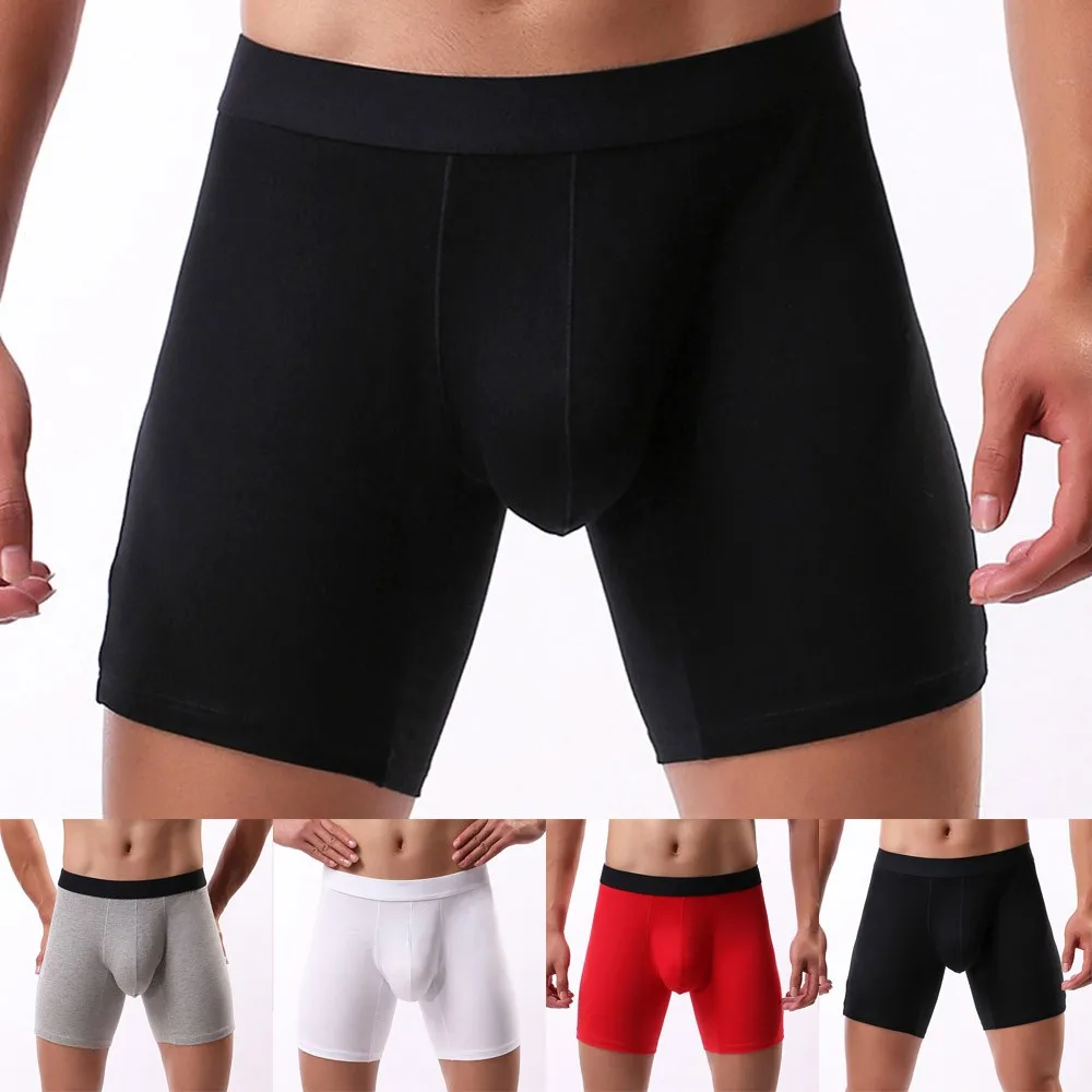 Mens Cotton Solid Long Leg Breathable Sports Boxer Briefs Knickers ...
