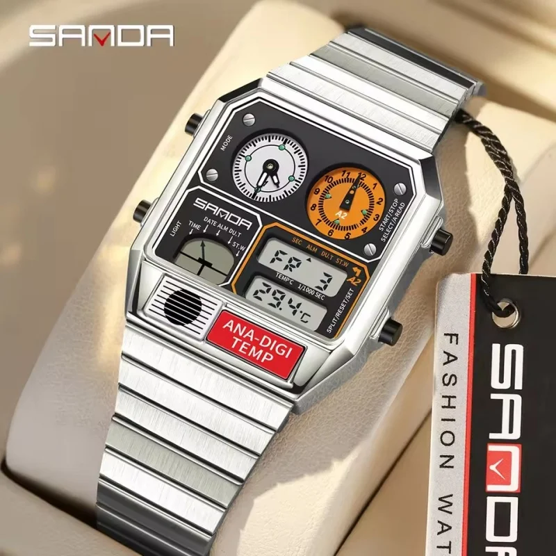 SANDA 3192 Fashion Electronic Watches for Man Square Dial Waterproof ...
