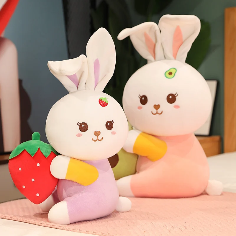 Cartoon-Lovely-Long-Ears-Rabbit-Holding-Fruit-Avocado-Strawberry-Carrot ...