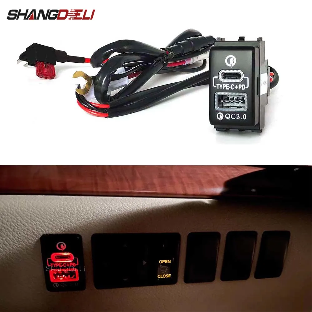 Red Light Car Fast Charger Quick Charge USB PD Socket Adapter For ...