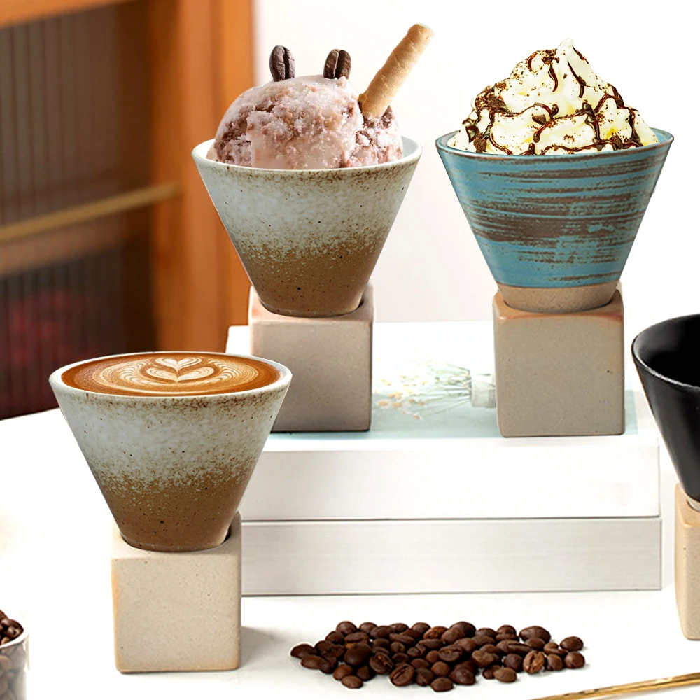 Pottery Coffee Mug with Base Ceramic Triangle Cone Funnel Shaped Retro ...