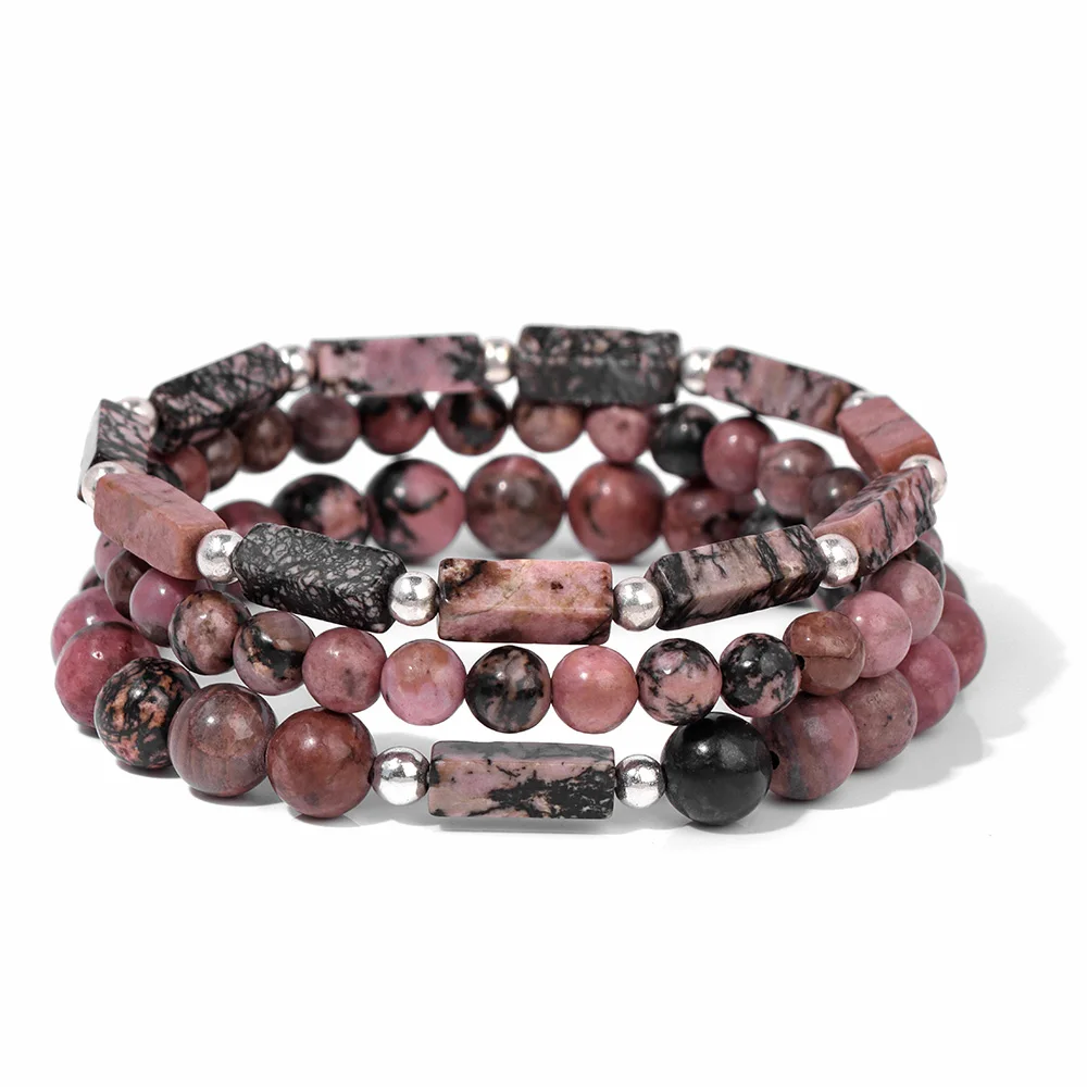 3pcs-set-Rhodonite-Bracelet-Set-For-Women-Men-Square-Shape-Stone-Beaded ...