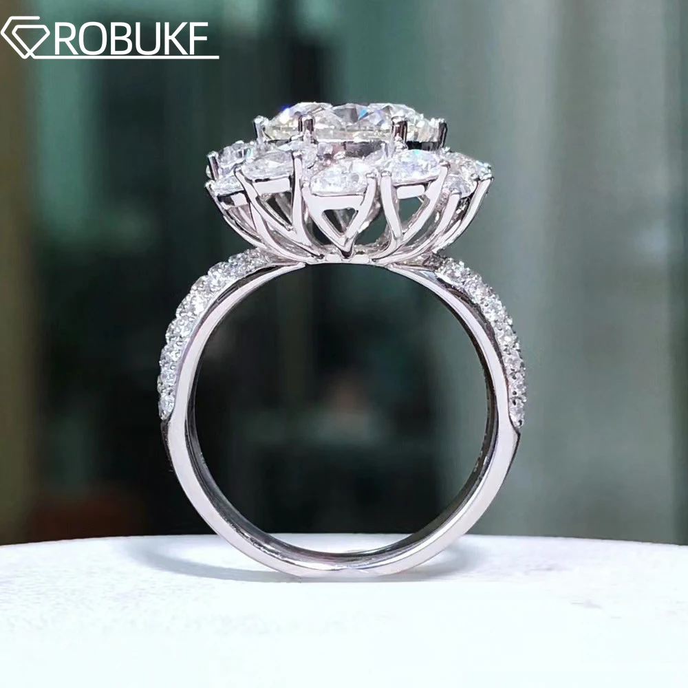 Luxury 3CT Moissanite Engagement Ring with Certificate Sparkling Diamond 925 Sterling Silver ...