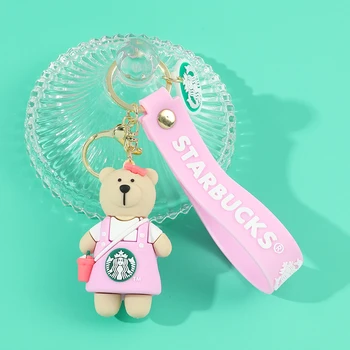 Starbucks Cartoon Pink Bear Silicone Keychain Cute Key Holder Fashion ...
