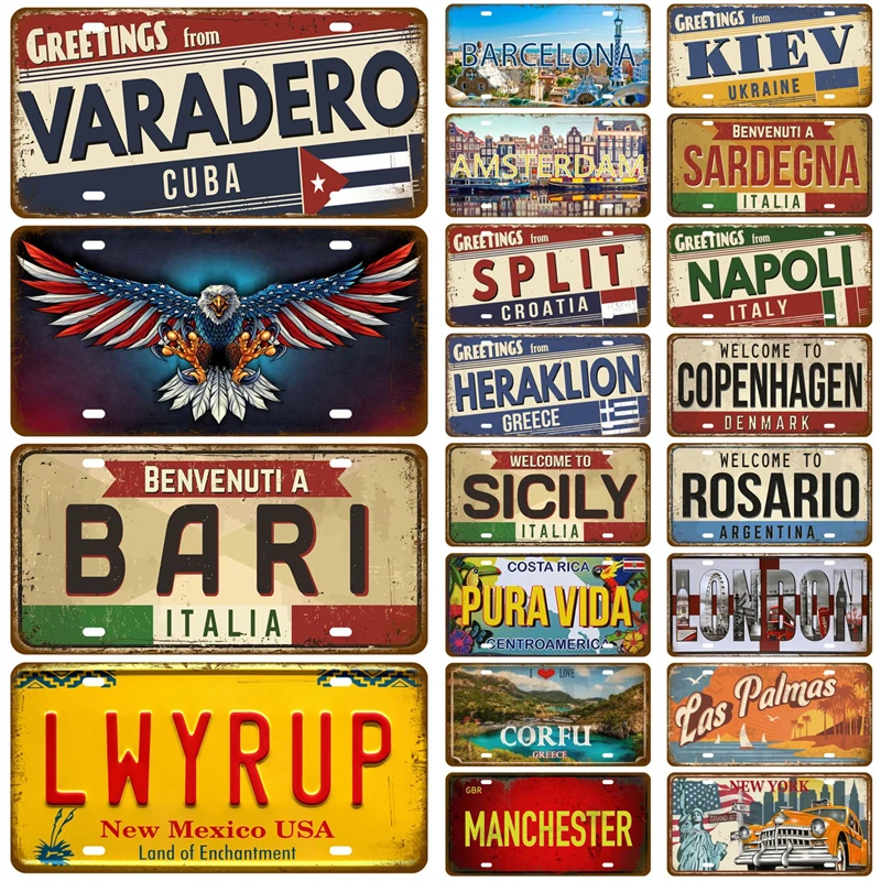 Metal-Sign-Home-Wall-Decor-Garage-Artisian-Plate-Famous-City-State-Tin ...