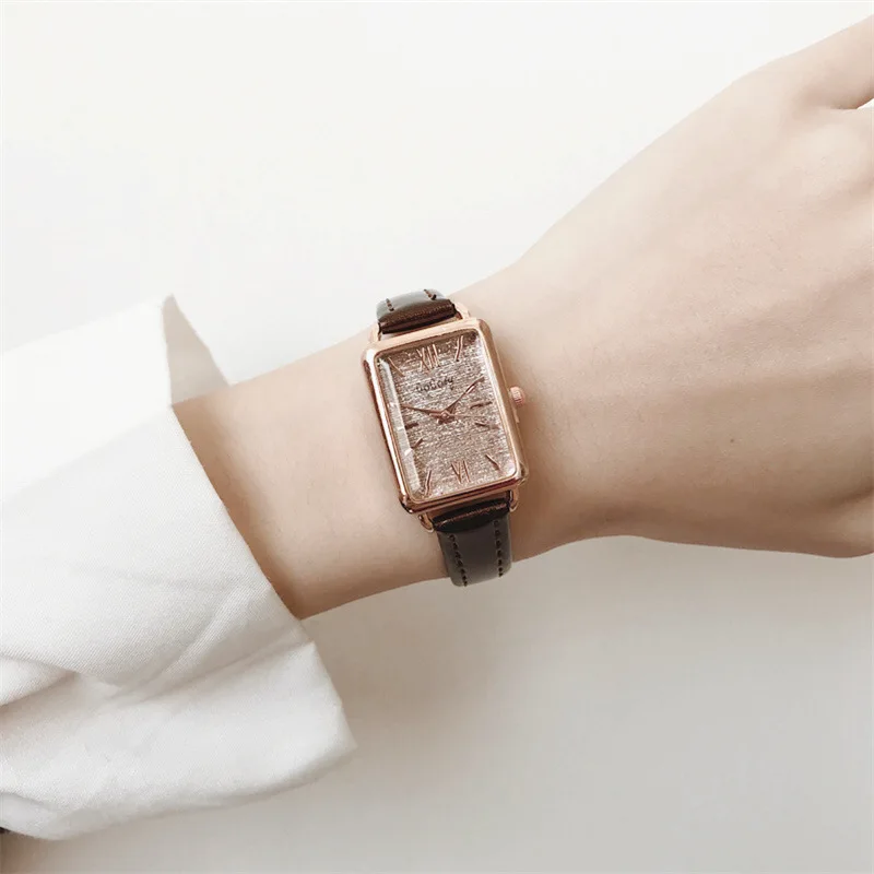 Fashion Square Watches Leather Brand Ladies Quartz Waterproof Wristwatch Simple Retro With ...