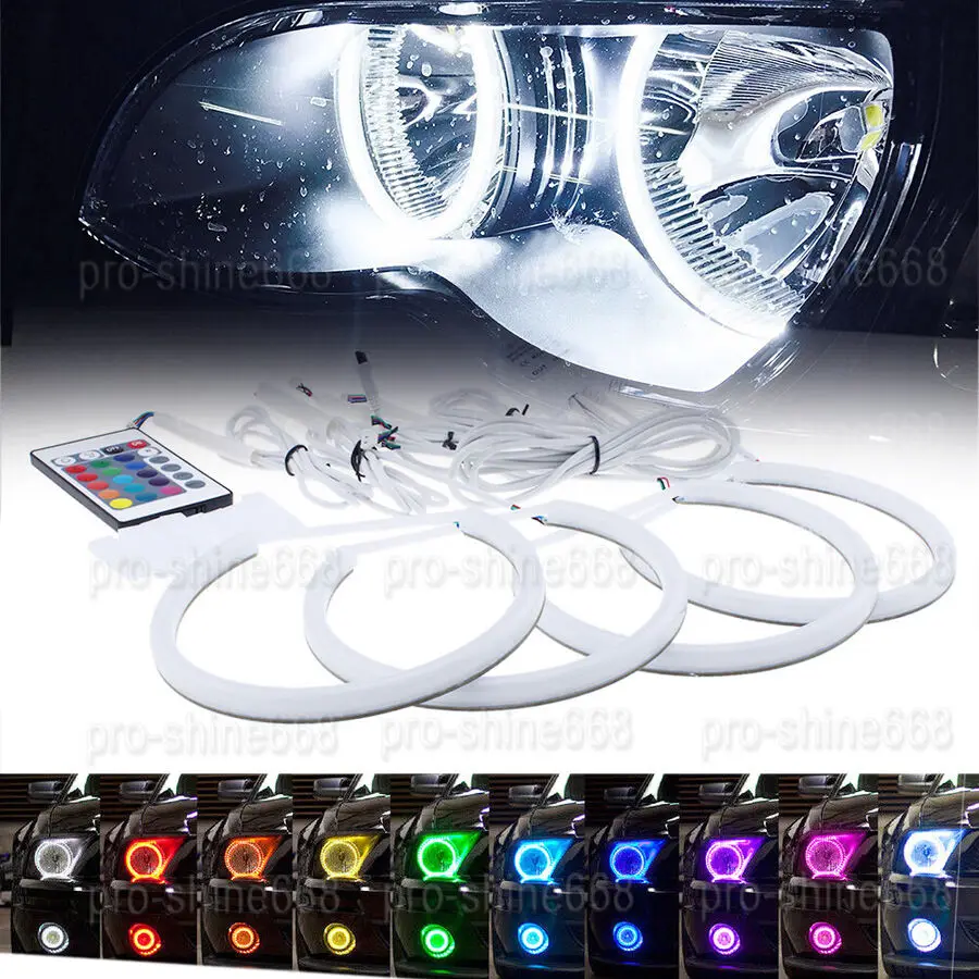 4x 131mm Cotton LED Denon Angel Eyes Halo Rings RGB for BMW E36 E38 E39 E46