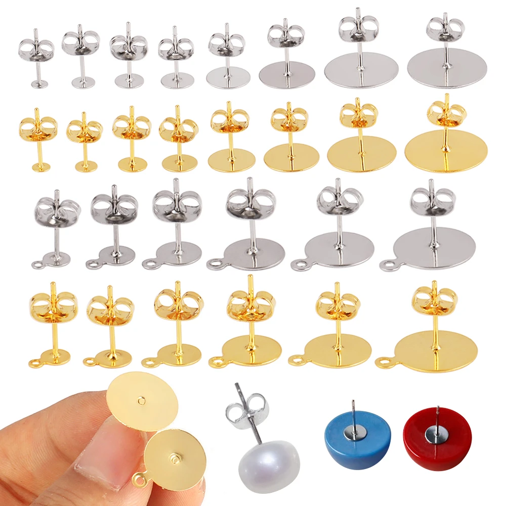 50-100pcs/lot Stainless Steel Earring Studs Blank Post Base Pins With ...