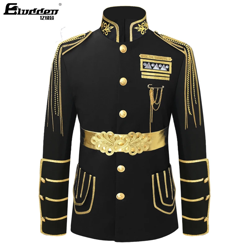 Men Stage Performance Costume DJ Dance Jacket Gold Brocade Strip ...