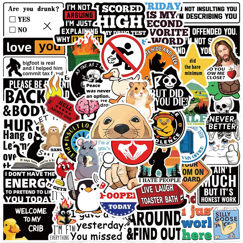50pcs Funny Prank Snarky Cat MEME Stickers Decals Phone Scrapbook ...