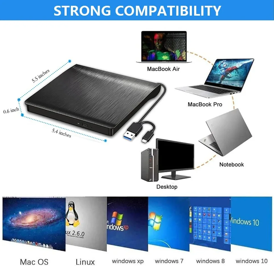 Slim-Portable-Optical-Drive-for-iMac-Asus-lenovo-Acer-Dell-Laptop-PC-HP ...