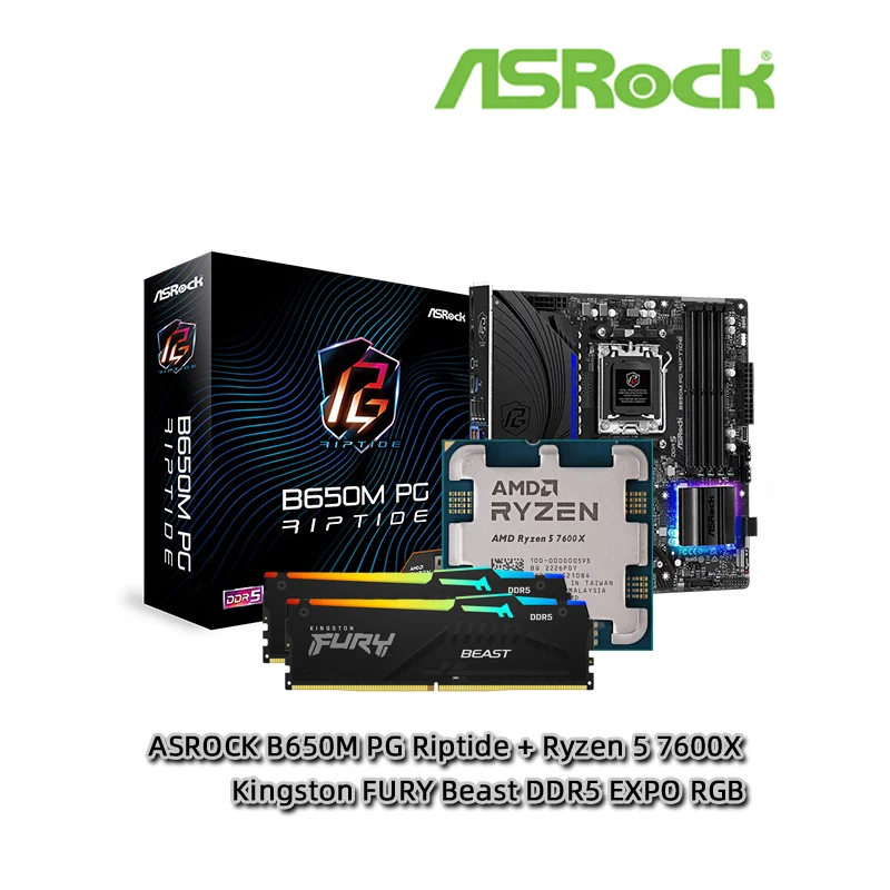AMD Ryzen 5 R5 7600X CPU, ASROCK B650M PG Ripide 마더보드, Kingston FURY ...