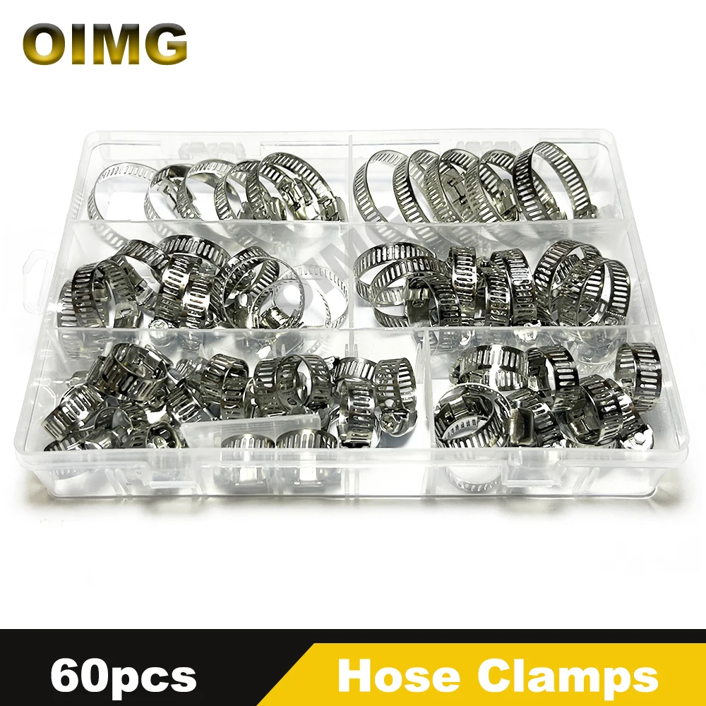 60pcs-Stainless-Steel-Hose-Clamps-Kit-Adjustable-Metal-Band-Pipe-Clamp ...