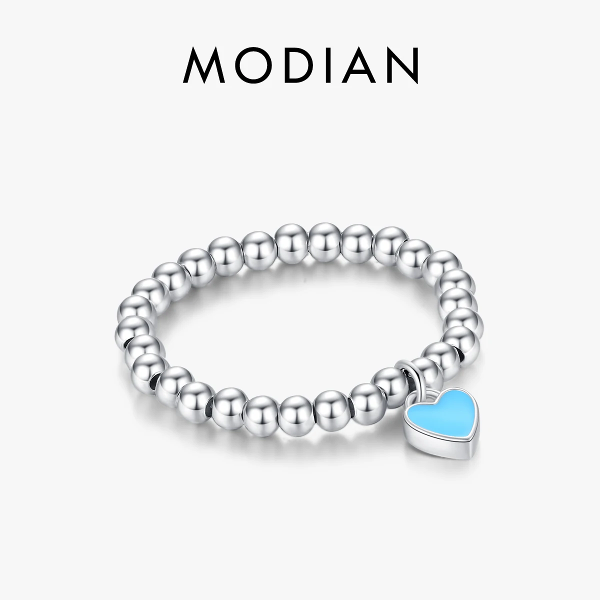 MODIAN 925 Sterling Silver Blue Enamel Heart Love Minimalism Adjustable ...
