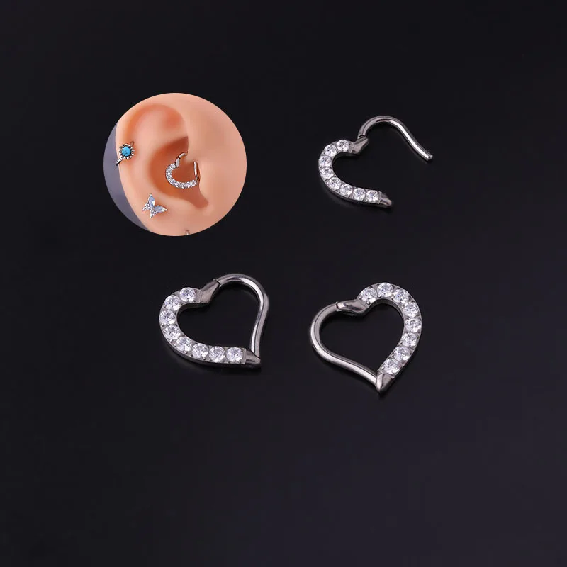 G23 Titanium Piercing Daith Earrings Hoop Heart-Shaped Hinge Clicker Ear Tragus Cartilage Helix ...