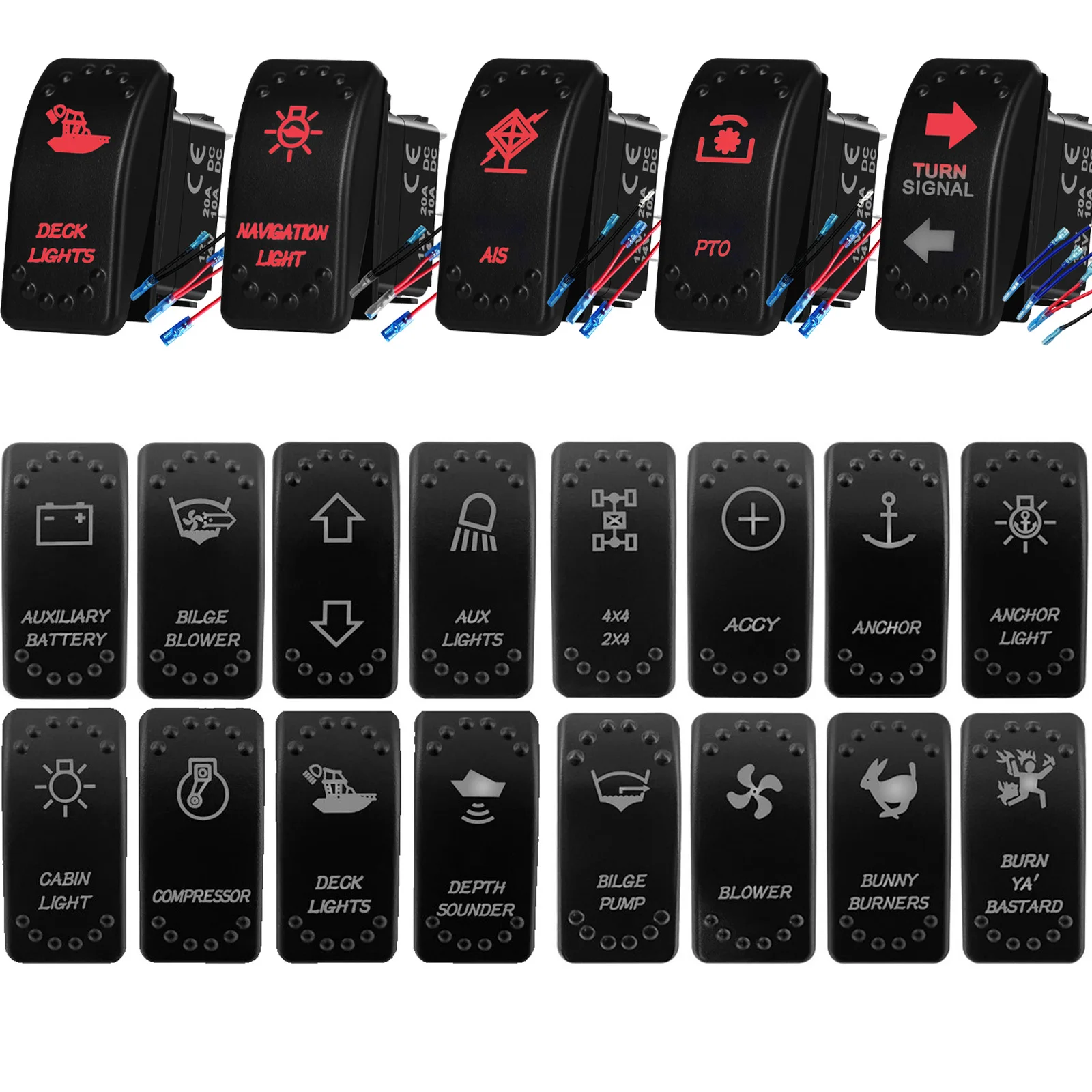 Waterproof Marine Boat Rocker Switch 12V 20A PTO AIS Compass Light ...