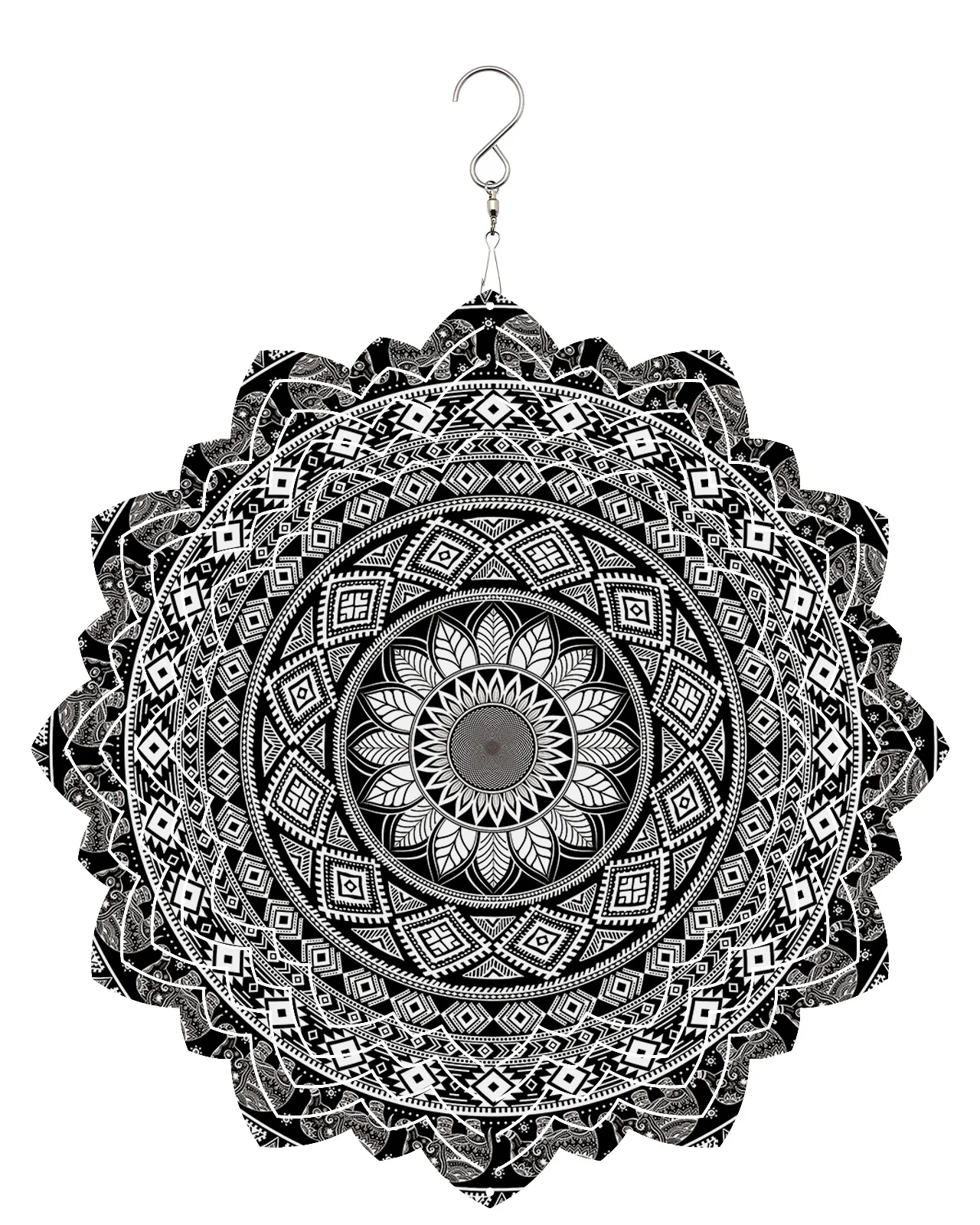 Black-Boho-Mandala-Outdoor-Wind-Chime-Garden-Balcony-Stainless-Steel ...