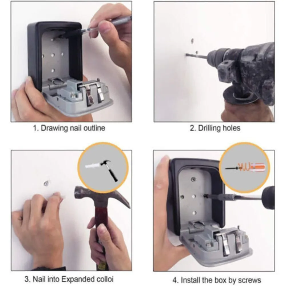 Wall Mounted Safe, 4 Combination Safe Outdoor Security Key Lock Box ...