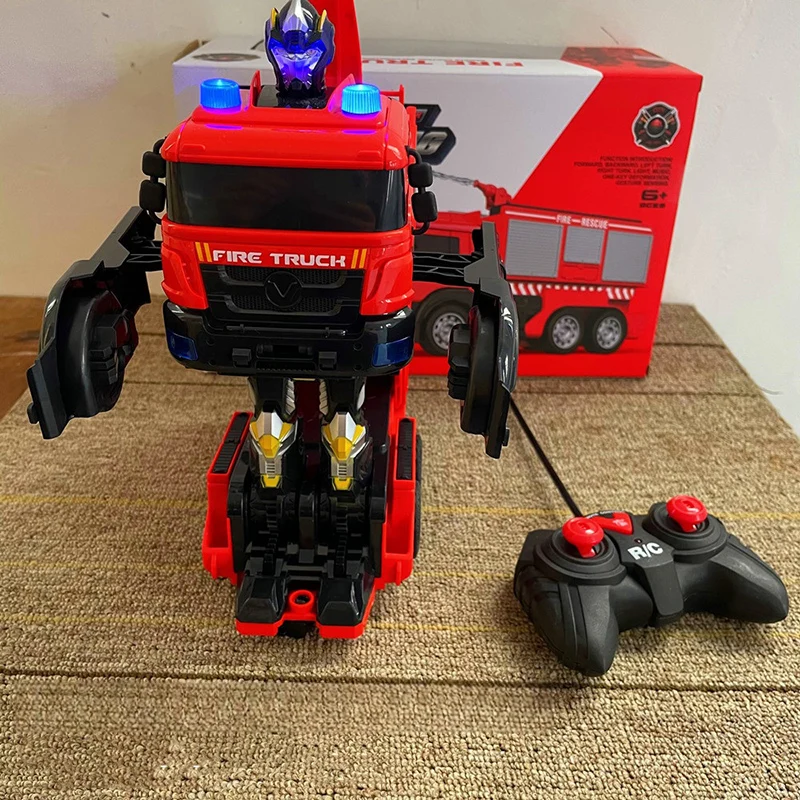 Kids Toys RC Car Fire Truck Remote Control Transformers Robot with ...