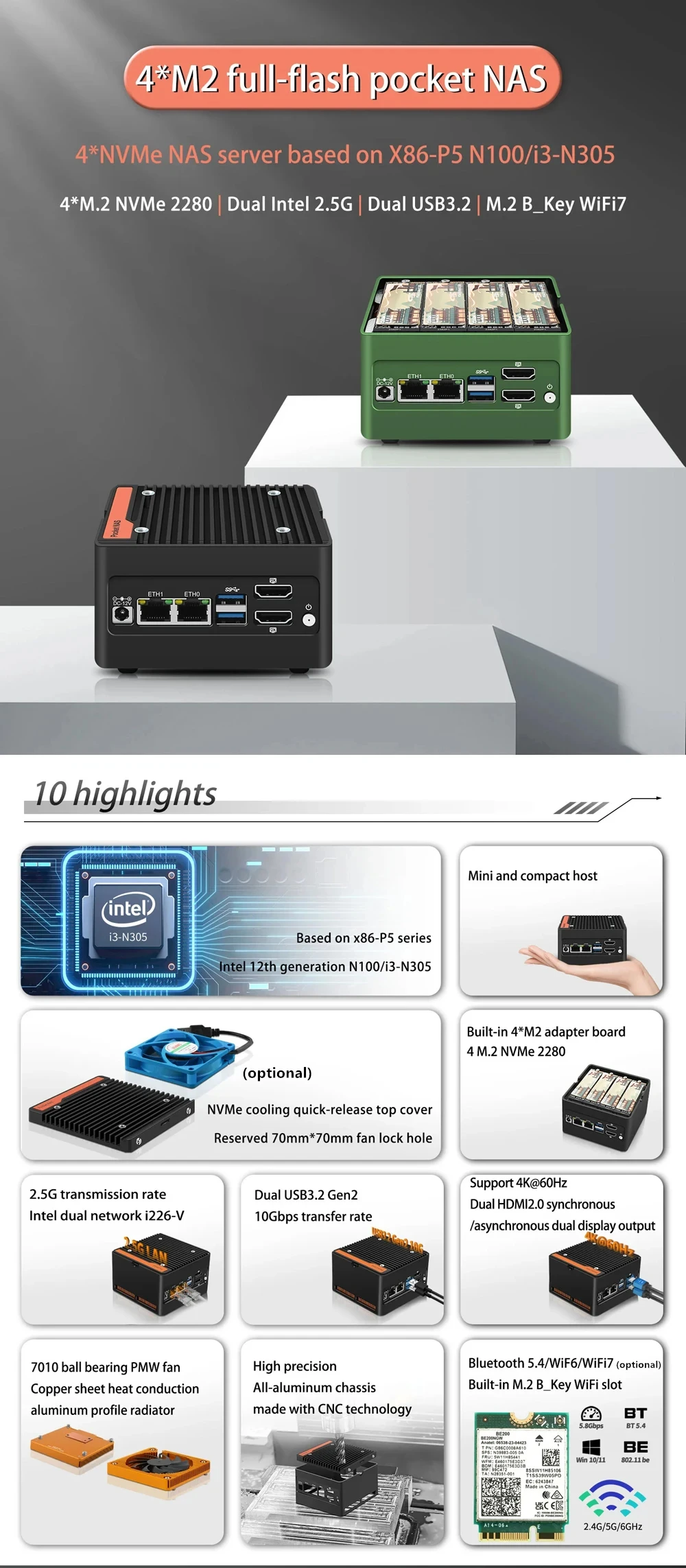 All In One Pc ROUAFWIT Ini PC Core I3 N305 NAS 2 Bay Soft Router 3-in-1 ...