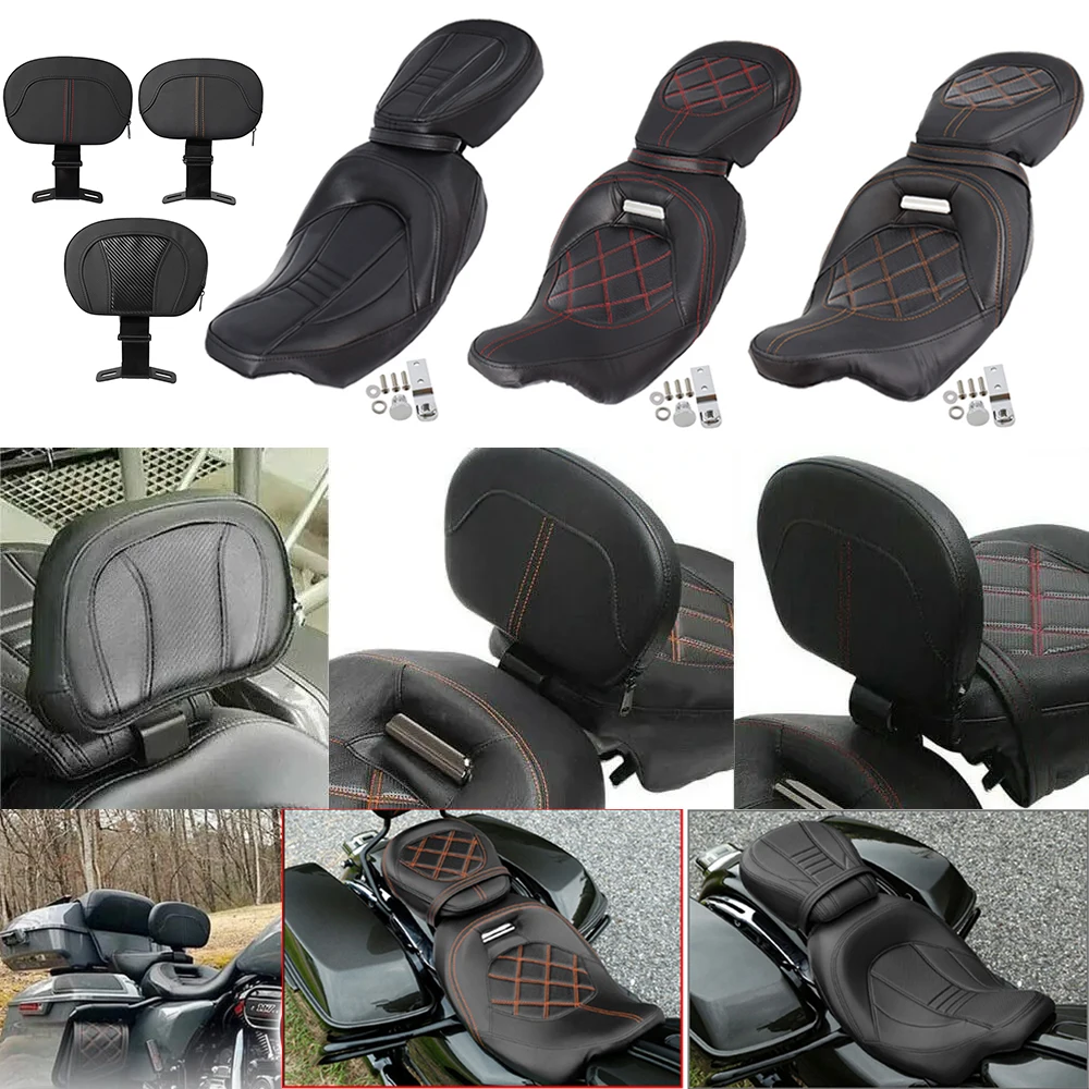 Motorcycle-Two-Up-Driver-Passenger-Seat-Front-Rider-Backrest-For-Harley ...