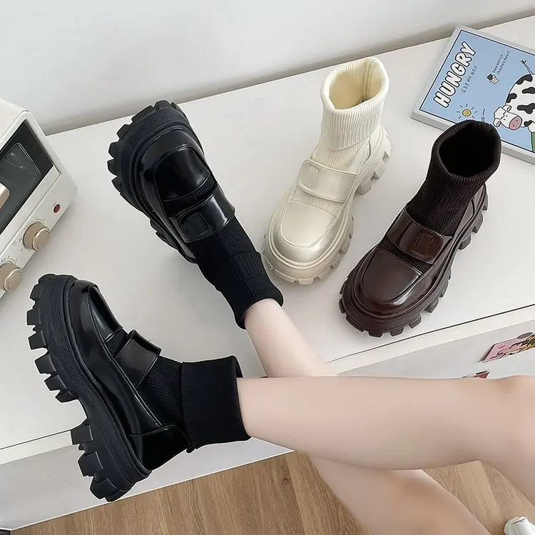 Botas-de-tela-el-stica-para-mujer-botines-g-ticos-con-plataforma-color ...
