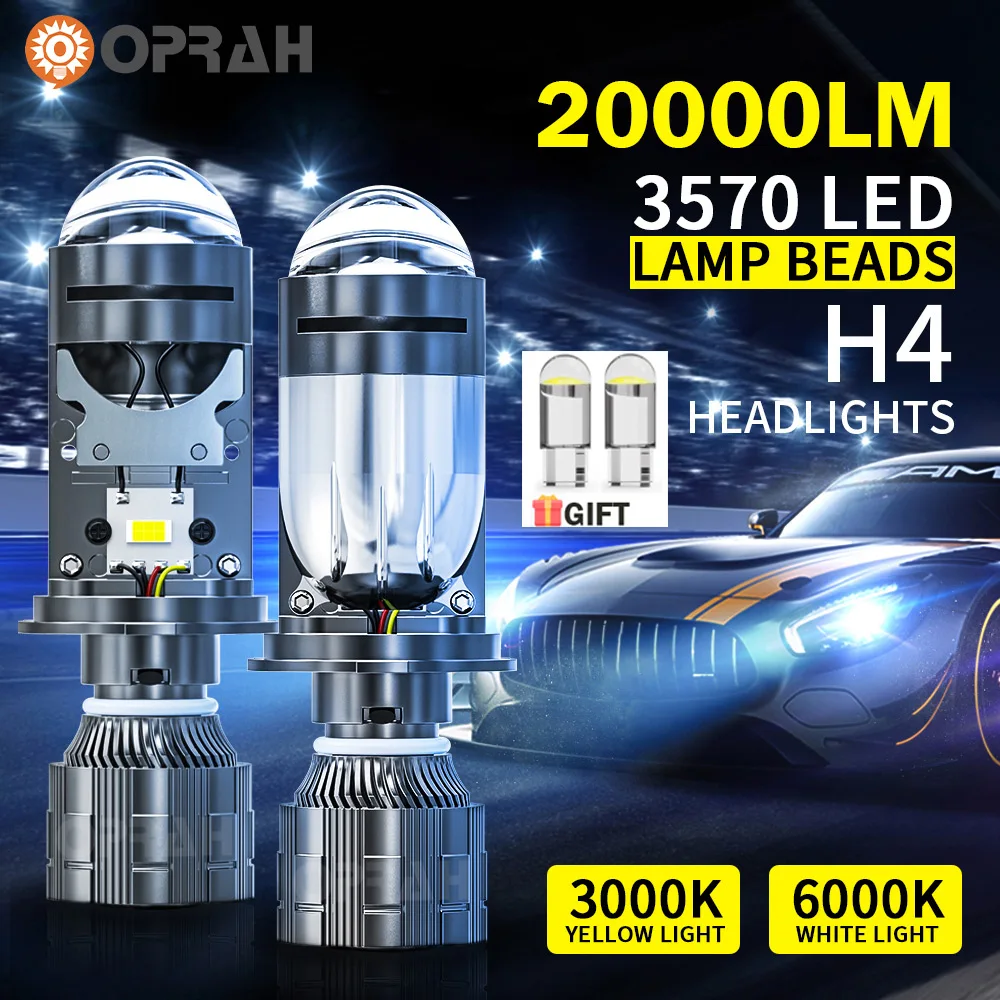 80W 20000LM H4 LED Car Headlight Bulbs Hi/Lo Beam Mini Projector Lens ...