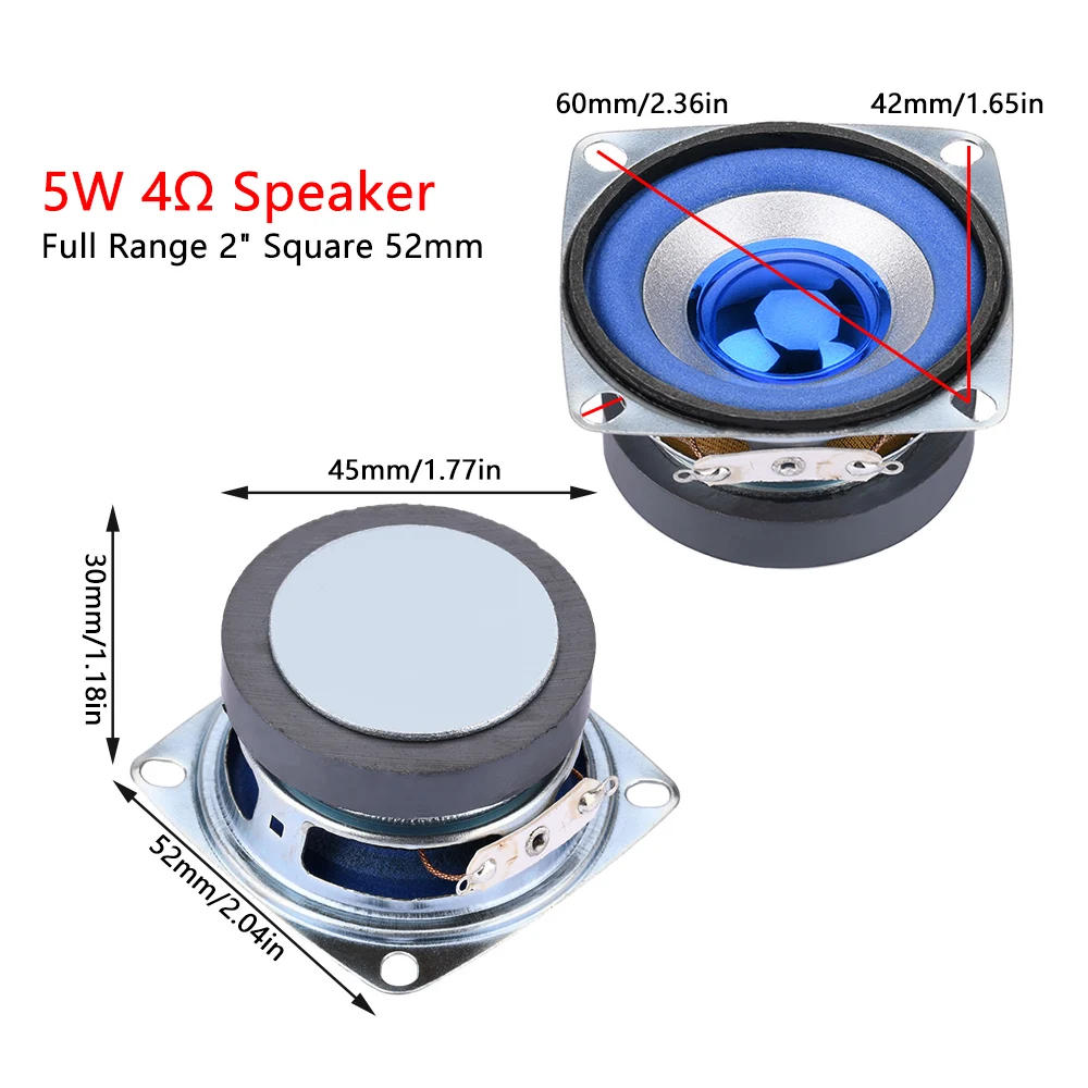 2-inch 5W 4ohm blue full-frequency speaker 52mm square 5W 4 ohm small ...