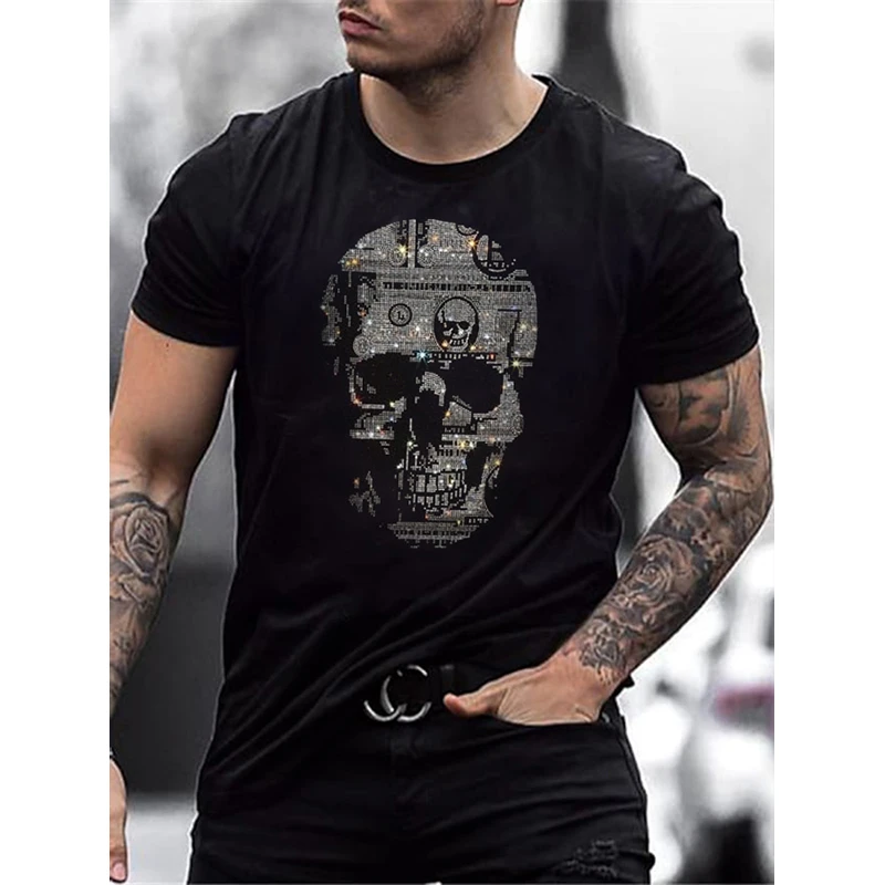 Skull Rhinestones T-shirt | Men's Skull T-shirt | Mens Men's T-shirt | Skull T-shirt Men - T ...