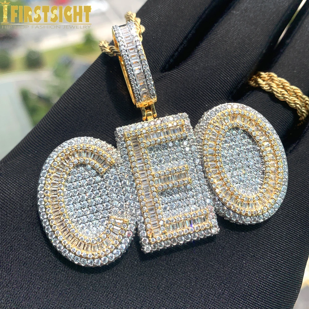 New Iced Out Bling CZ CEO Necklace Two Tone Color Cubic Zirconia ...