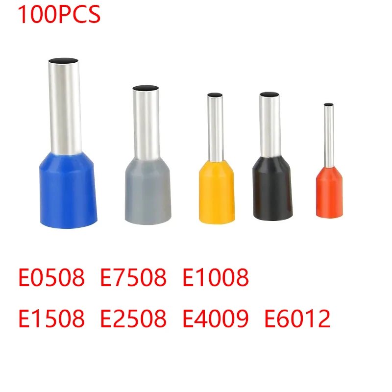 100pcs/Pack E0508 E7508 E1008 E1508 E2508 Insulated Ferrules Terminal ...